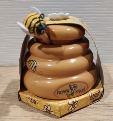 Joie Mini Honey Pot Ceramic Jar & Wood Dipper Beehive with Bee | eBay