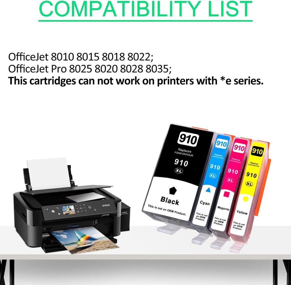 GREENCYCLE BCMY Ink fits for HP OfficeJet Pro 8010 8020 8021 8025 8028 ...