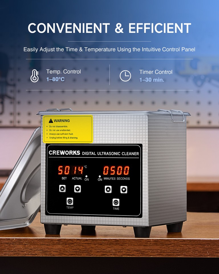 CREWORKS 0.8/1.3/2/3/6/10/15/30L Ultrasonic Cleaner Timer Heater Degas Gentle | eBay UK