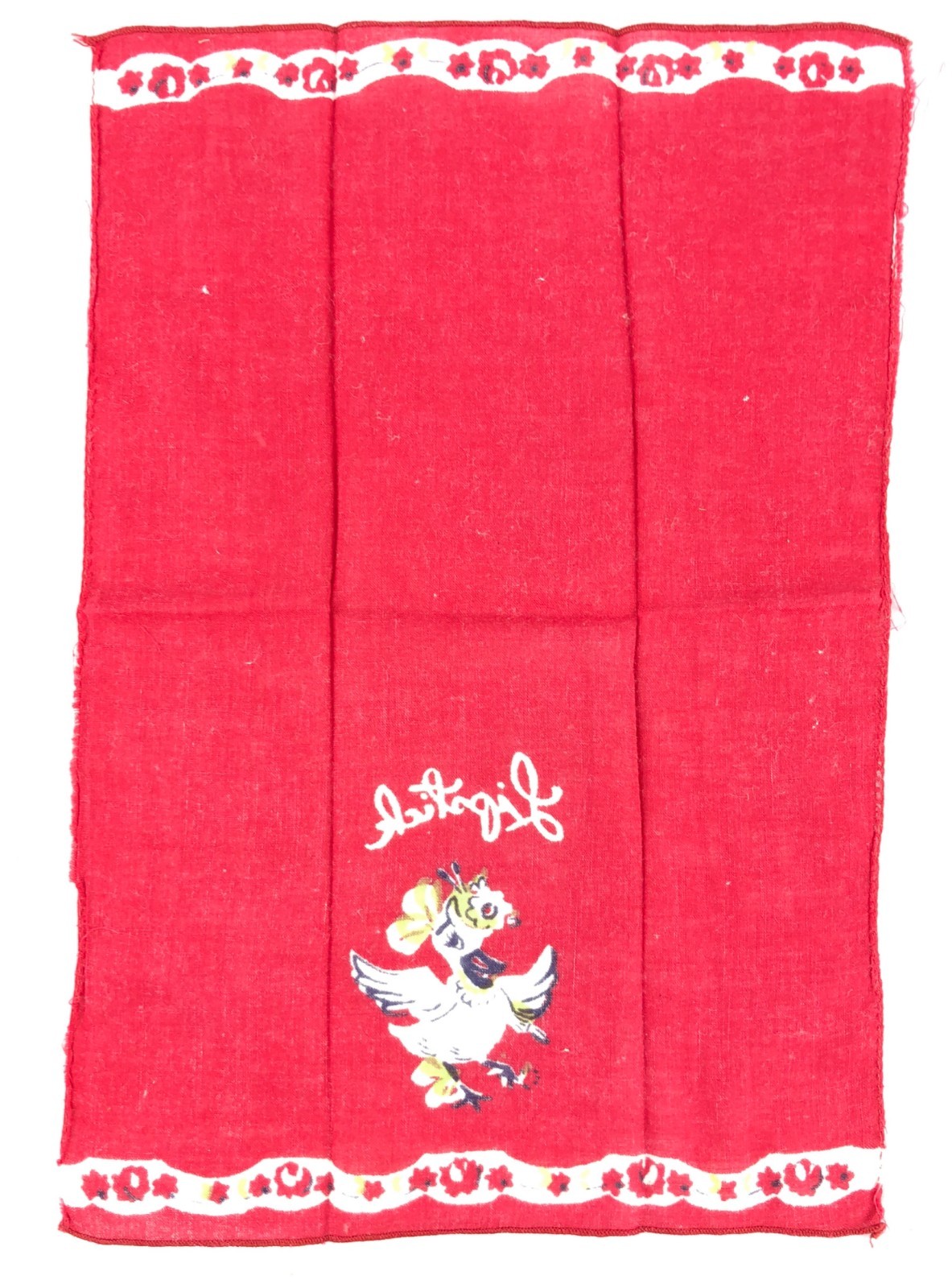 Vintage 1940s 1950s Red Cotton Lipstick Hanky Handkerchief Duck in Hat ...