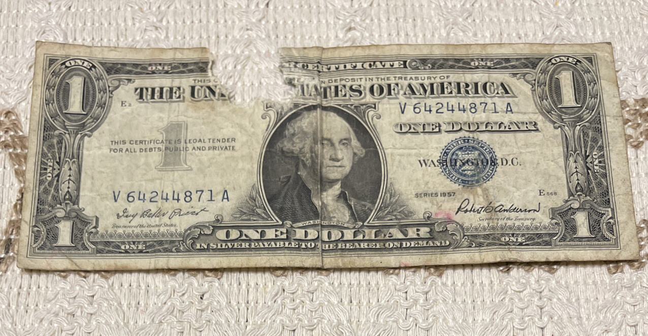 Used 1957 One Dollar Bill - Blue Seal Series V64244871A - Has Some ...