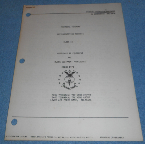 1979 US Air Force Technical Training Study Guide Booklet Auxiliary RF ...
