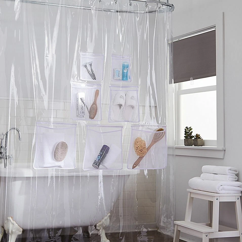 Mesh Pockets Shower Curtains