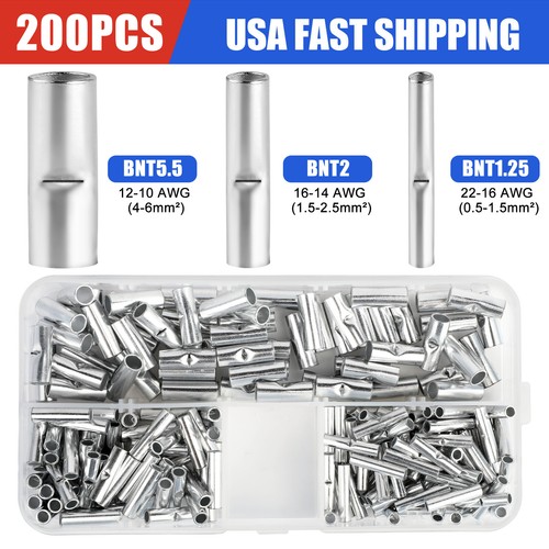 200PCS Copper Bare Wire Splice Terminals Uninsulated Ferrule Crimp ...