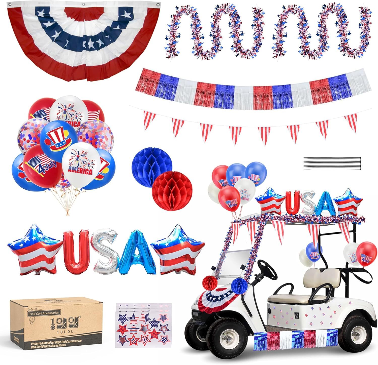 4th of July Parade Car Decorations Kit Patriotic Golf Cart Decor for ...