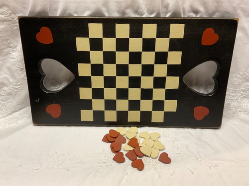 Vtg. FOLK ART CHECKERS BOARD GAME Handcrafted Wood W/CHECKERS 18x10 in ...