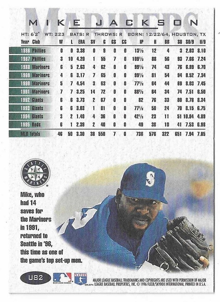 1996 Fleer Update Baseball Mike Jackson Card #U82 Seattle Mariners | eBay