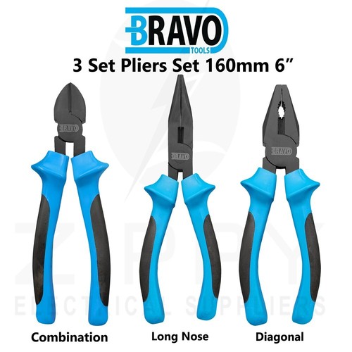 BRAVO Tools 3 PCS Pliers Set 160mm 6" Combination, Diagonal Cutting ...
