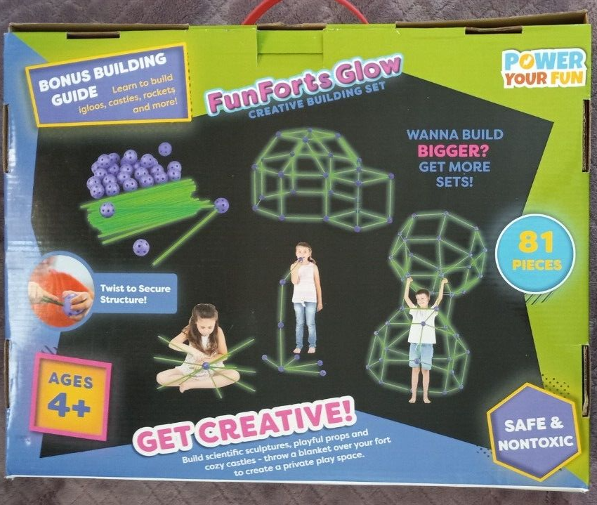 Fun Forts Glow Fort Building Kit for Kids - 81 Pack Glow in The Dark ...