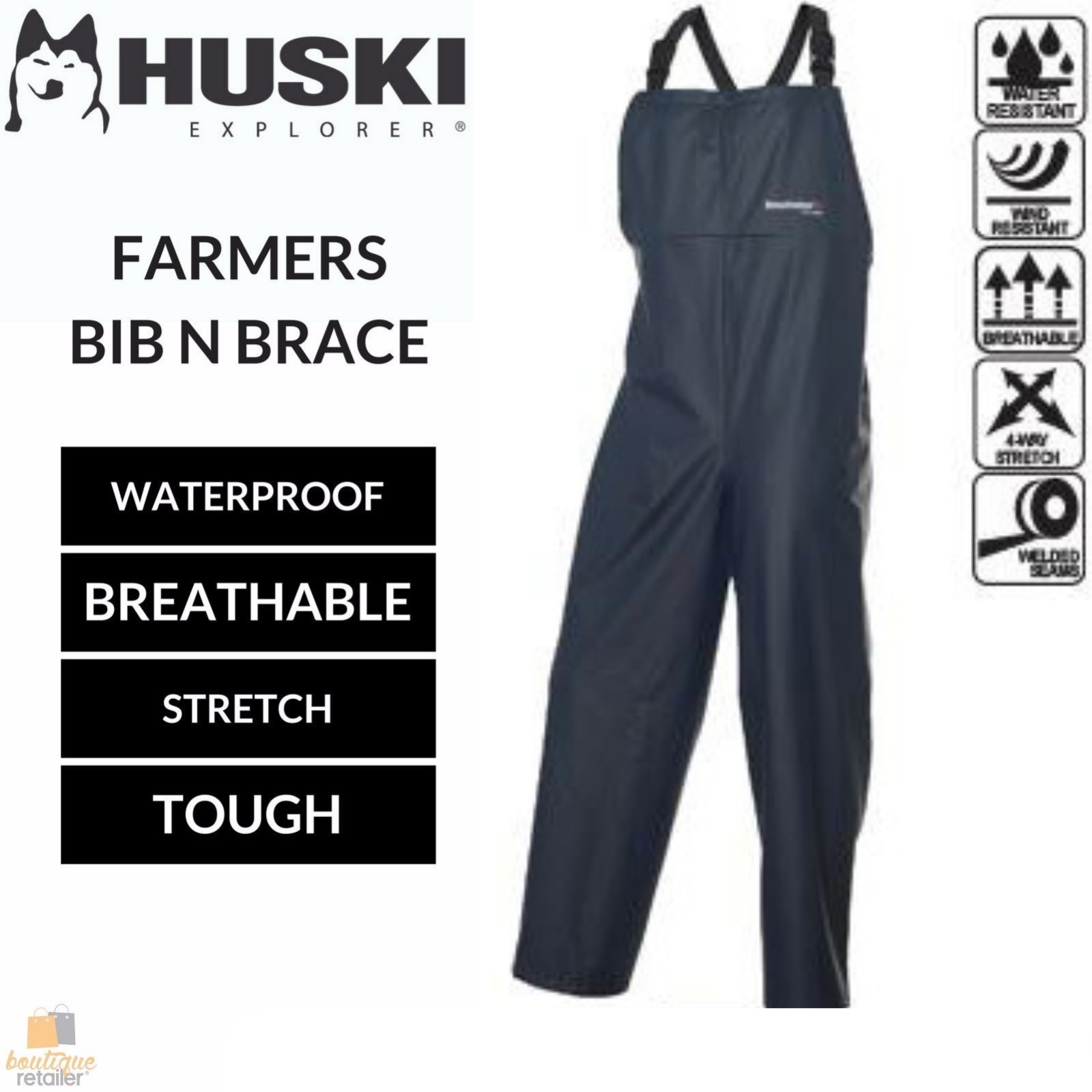 OVERALLS Farmers Bib N Brace Waterproof Stretch Windproof Work Navy S ...