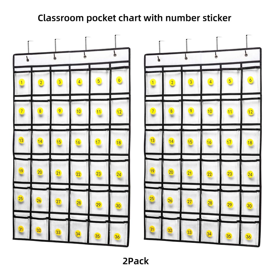 2 Pack 36 Pockets Classroom Pocket Chart for Cell Phone Calculator ...