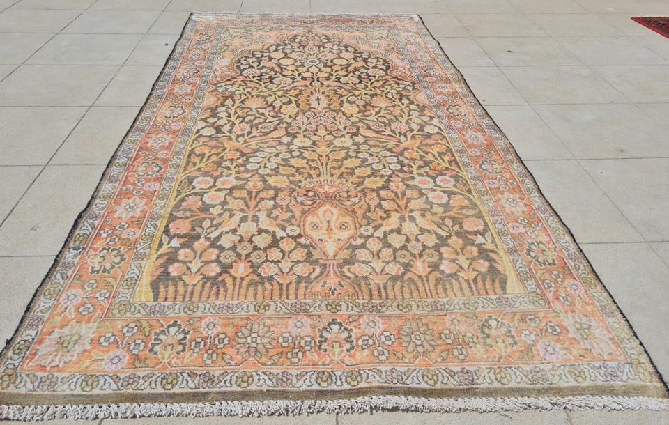Amazing Hand Knotted Vintage Kashmir Kashmiri Wool Area Rug 5.10 x 3.0 ...