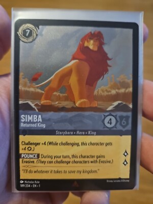 Disney Lorcana 189/204 Simba Rare Foil Holo Card TCG 1st First Chapter ...