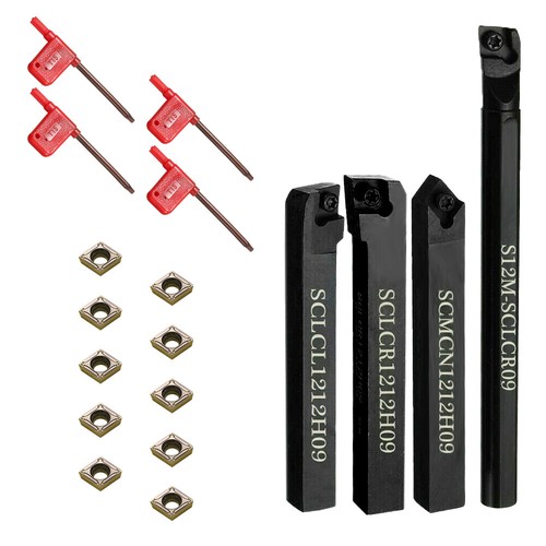 4 set 12mm Shank Lathe Turning Tool Holder Boring Bar + 10x Carbide ...
