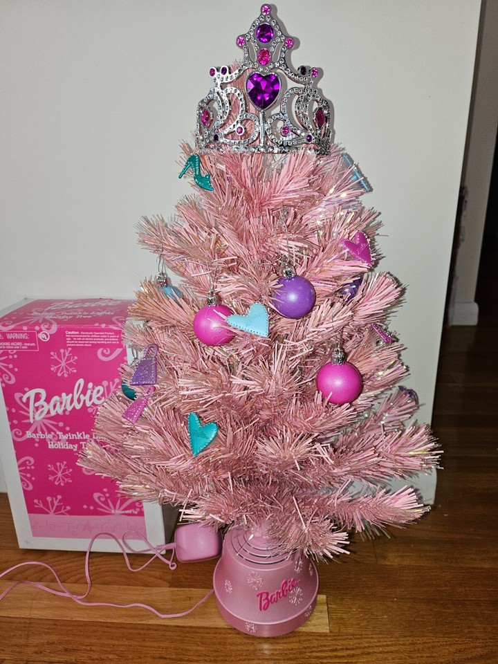 Vintage BARBIE Twinkle Lights Fiber Optic 26" Pink Christmas Tree Avon ...
