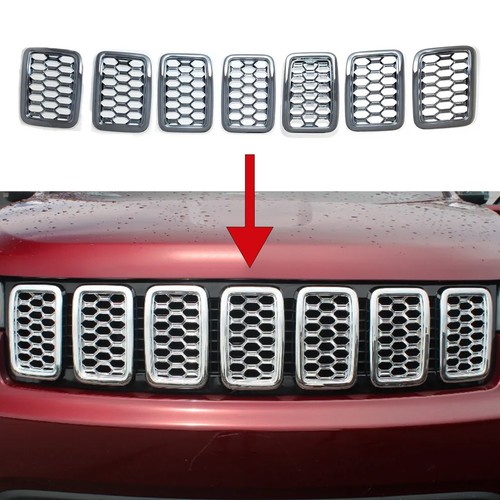 Chrome 7PC Mesh Grille Grill Insert Overlay FOR 2017-2021 Jeep Grand ...