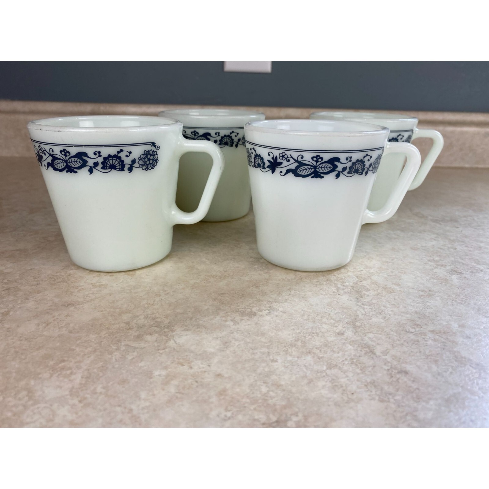 Pyrex Milk Glass Old Town Blue Onion Coffee Cups Mugs Corning #1410 ...