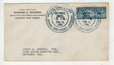 2/15/1926 CONTRACT AIRMAIL FLIGHT EDWARD WORDEN DETROIT MICHIGAN 3rd ...