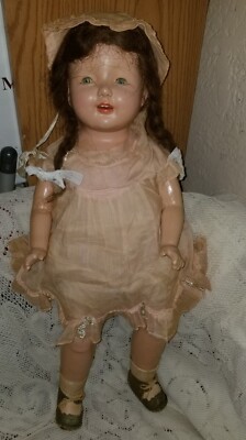 ANTIQUE 24” COMPOSITION MAMA DOLL tin sleep eyes, all original Perfect ...