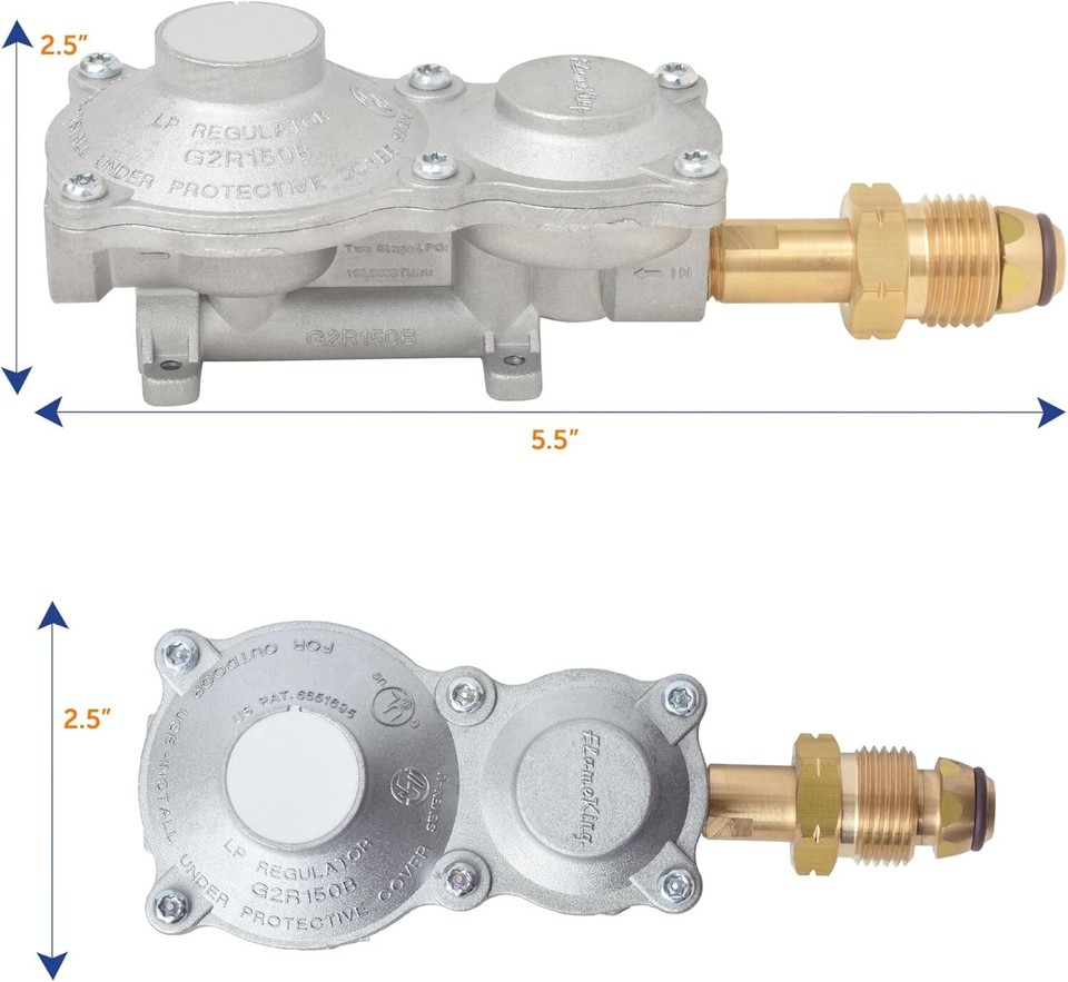 2 Stage Propane LP Horizontal Super Compact Regulator with PO 100lb ...