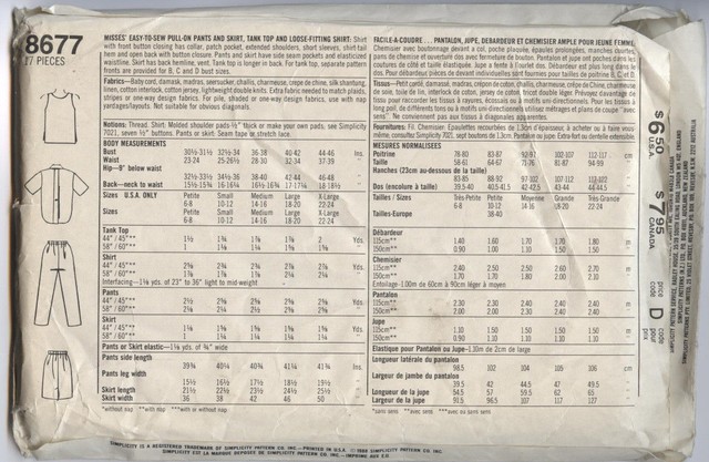 Simplicity 8677 Misses Pants Skirt Sizes LG XL Pattern for sale online ...