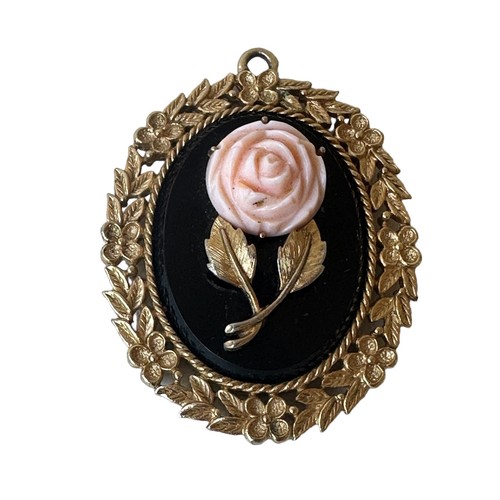 Avon Pendant Serena Coral Rose Cameo Flower Mirror Size 2.5" 1973 ...