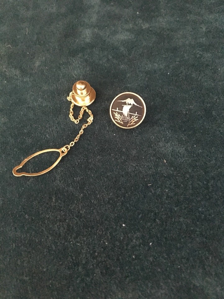 AMITA TIE PIN TACK Black Japanese Damascene Bamboo Design Vintage | eBay