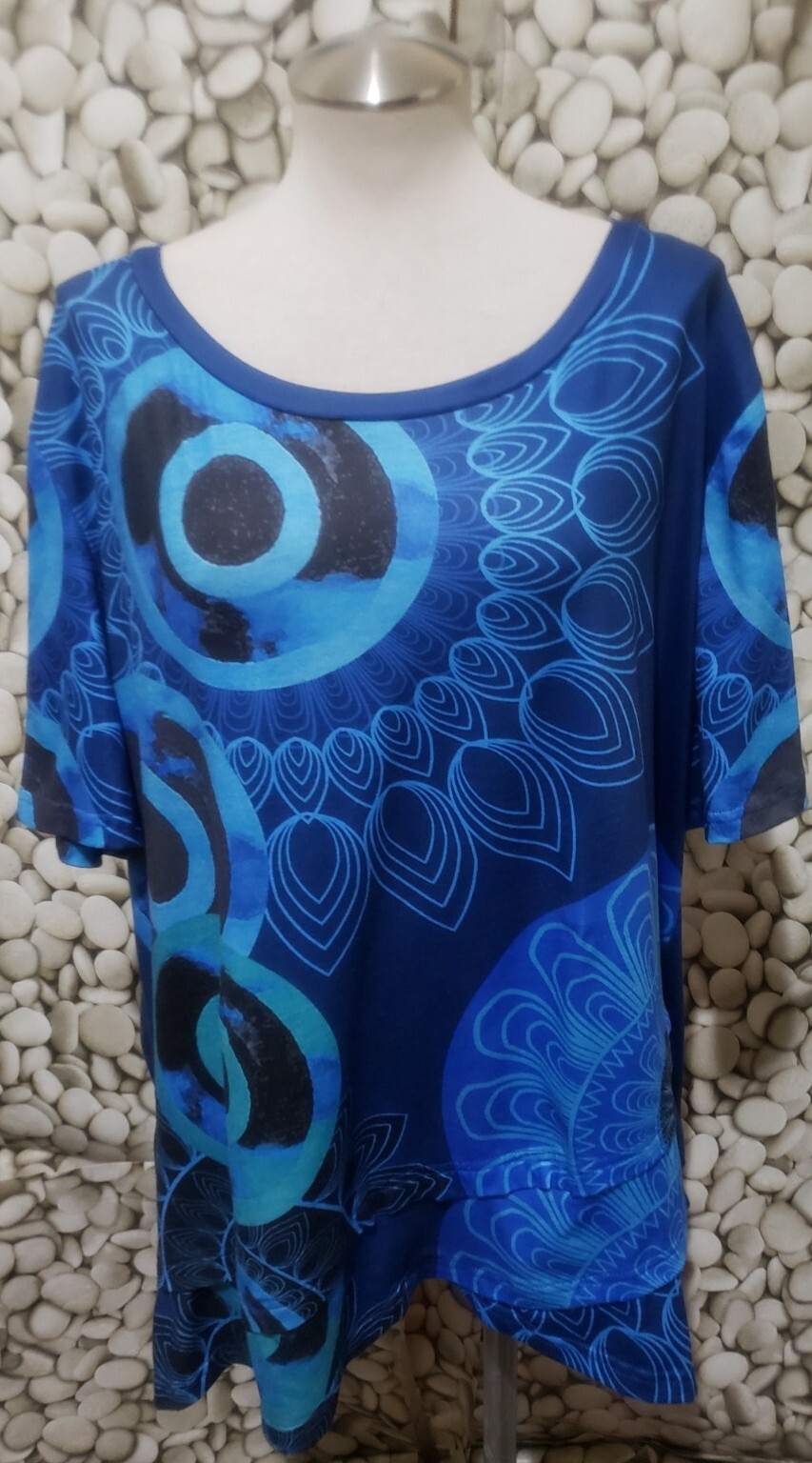 MISLOOK Top Womens Size 4XL Blue Black Short Sleeve Cotton Shirt ...