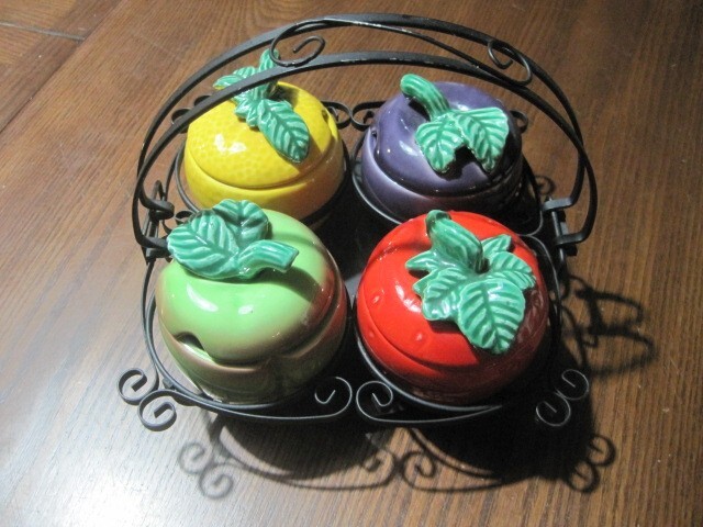 Vintage Fruit shaped Condiment/Sugar server set w/holder | eBay