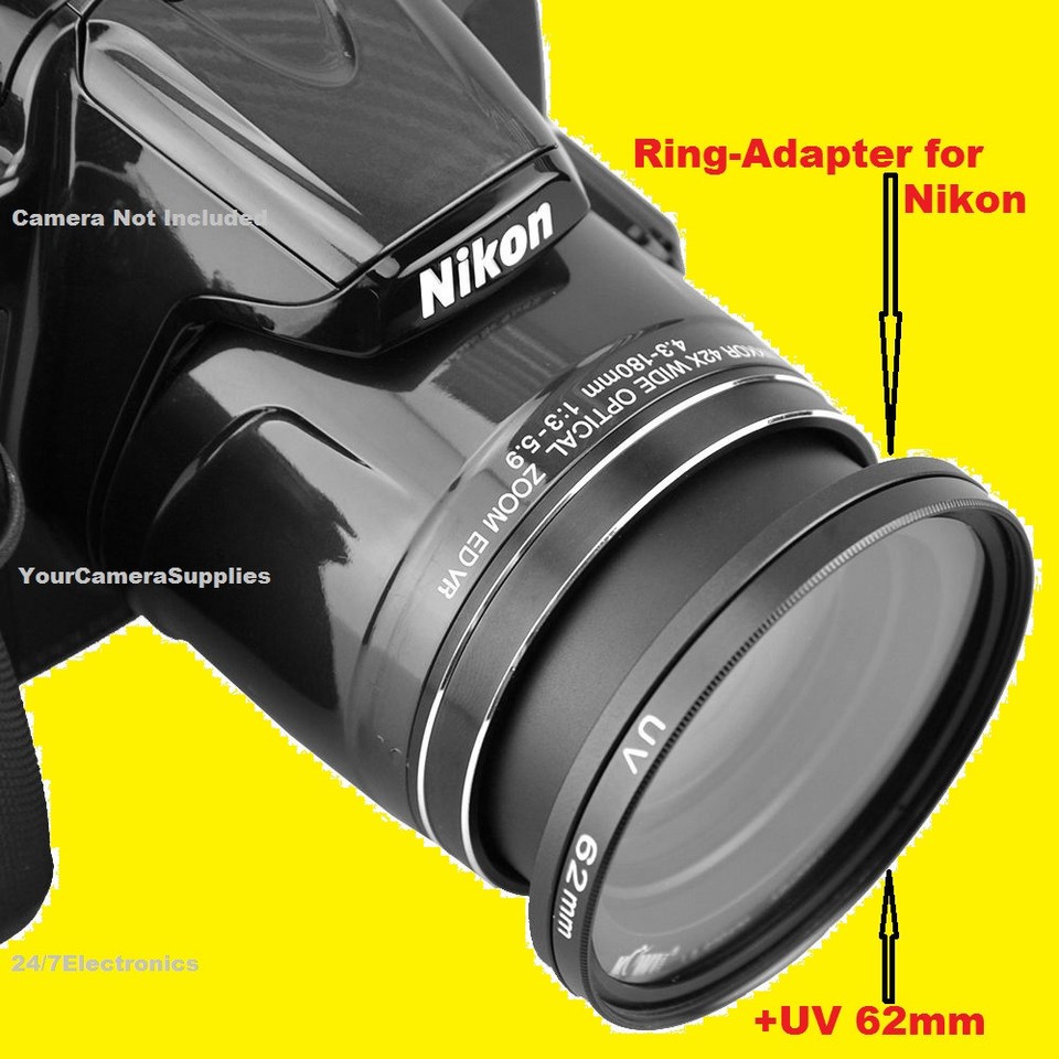 CAMERA NIKON COOLPIX P610 P600 B700 - RING ADAPTER 62mm+CPL FILTER KIT ...