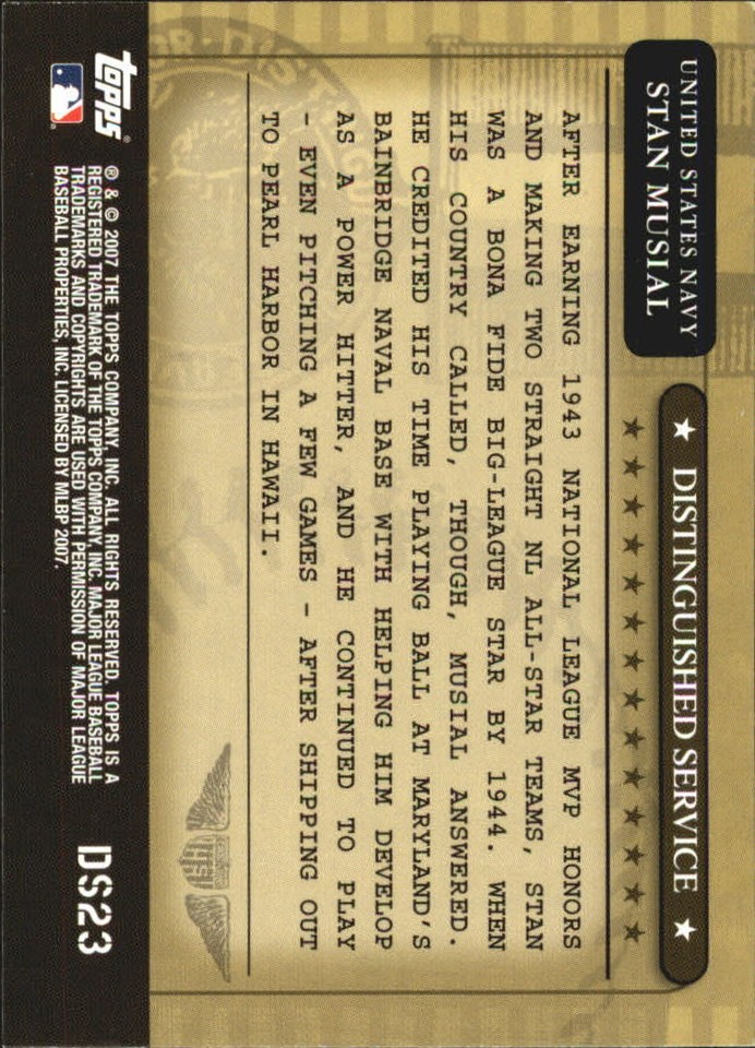 STAN MUSIAL ~ 2007 Topps Distinguished Service Baseball Card #DS23 | eBay