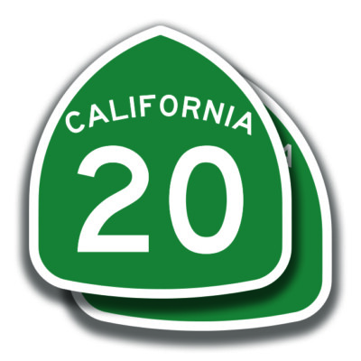 CALIFORNIA STATE ROUTE 20 STICKER 2 Decals Road Sign Bogo Highway Yuba ...
