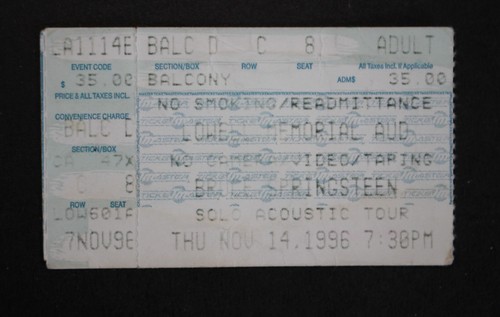 BRUCE SPRINGSTEEN Ticket Stub - Nov 14, 1996 - Solo Acoustic Tour ...
