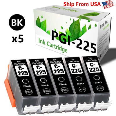 (5PK,Black) PGI-225 PGI225 Ink Cartridge for Pixma MG5100 IX6500 iP4820 ...