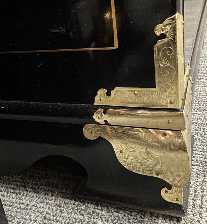 Black lacquered Asian style drop front desk with gold accents | eBay