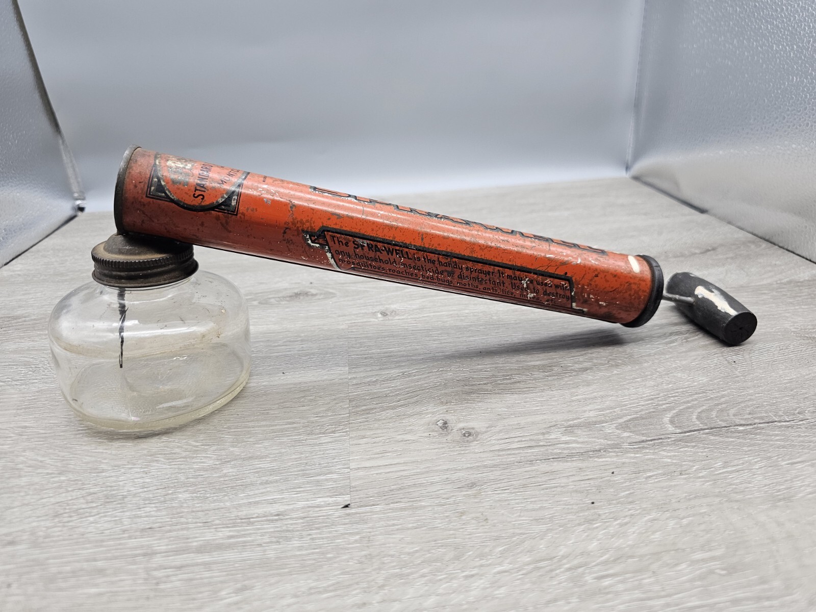 Vintage 1950s Pump Operated Spra-Well Bug Sprayer Glass Wood Handle NJ ...