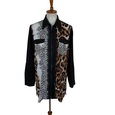Mona Leah Couture Top Medium Zip Up Long Sleeve Animal Print Artsy ...