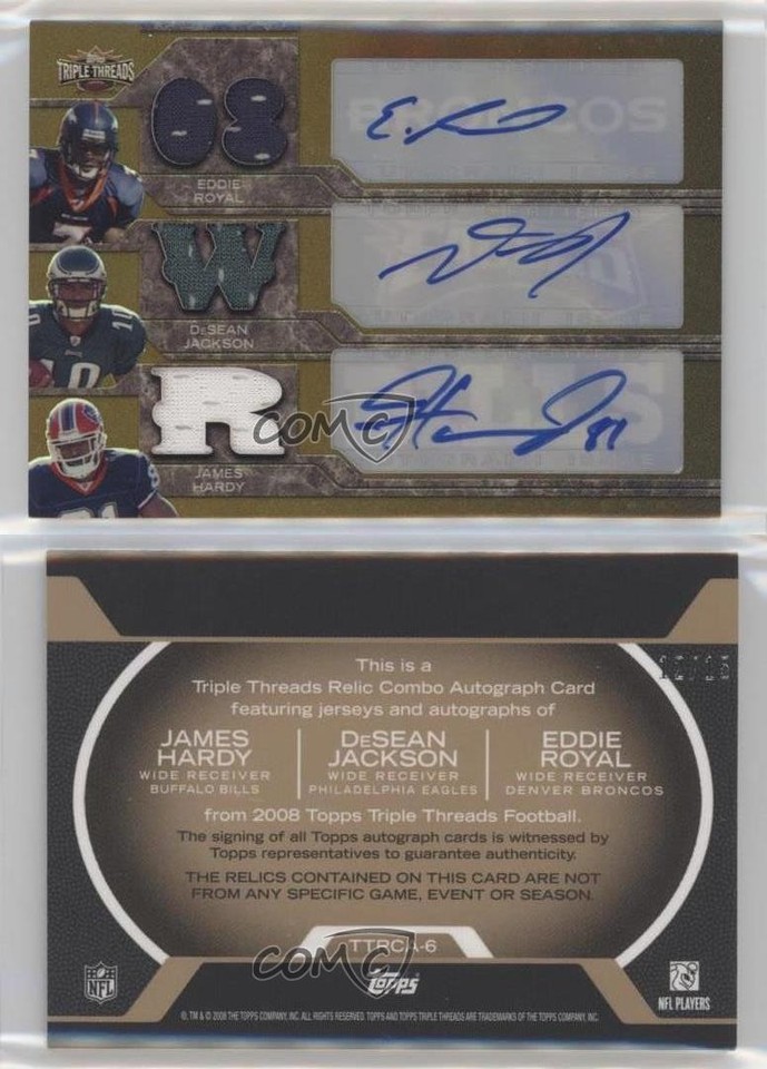 2008 Triple Threads Relic Combos Sepia 12/15 James Hardy DeSean Jackson ...