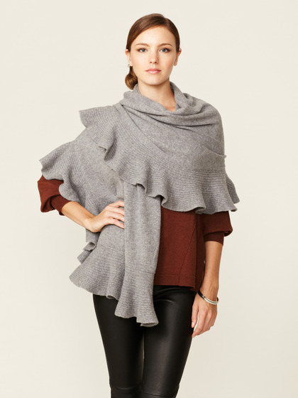 NWT Magaschoni Ruffle Cashmere Wrap Shawl $378, Black Ivory MANY OTHER ...