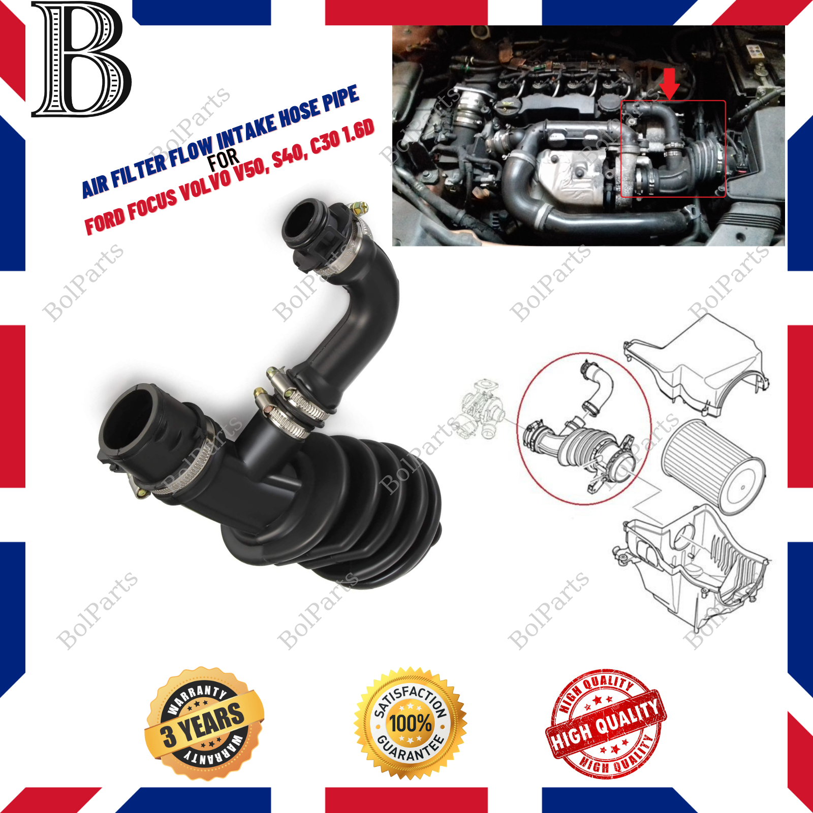 Air Filter Flow Intake Hose Pipe for Ford FOCUS 1.6 TDCI 7M519A673EJ ...