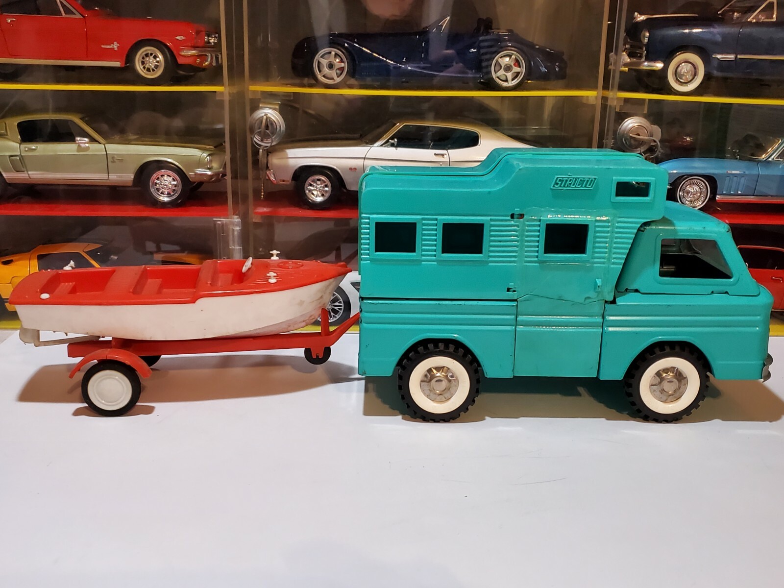 Vintage Structo Camper Truck & Boat w/ Trailer Pressed Steel Toy # 304 ...