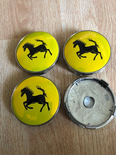 4x Ferrari Alloy Wheel Hub Centre Cap New Centre Caps Badge 60mm Yellow ...