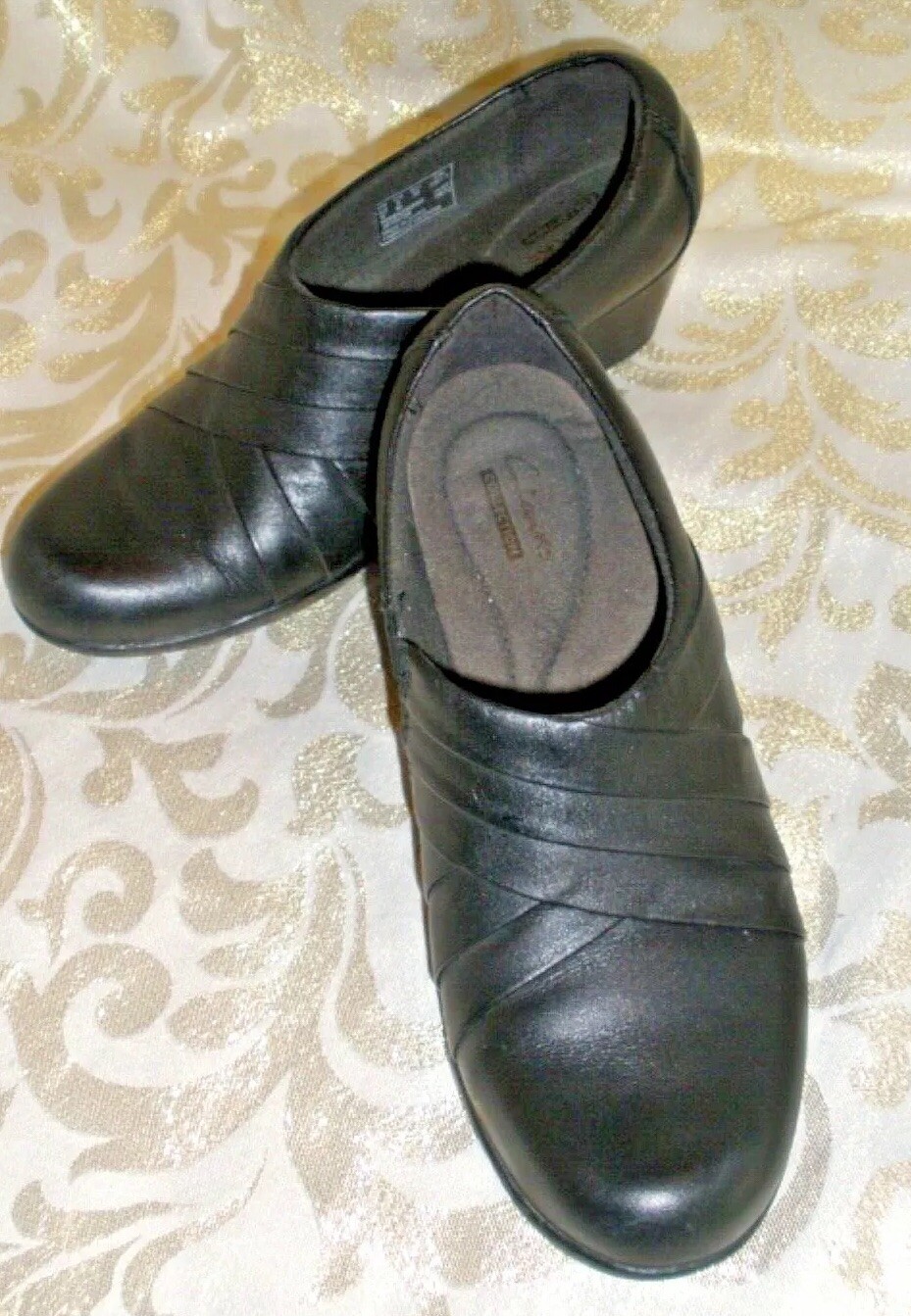 Clarks BLACK Leather Slip On Women's Shooties Ankle Booties Clogs ...