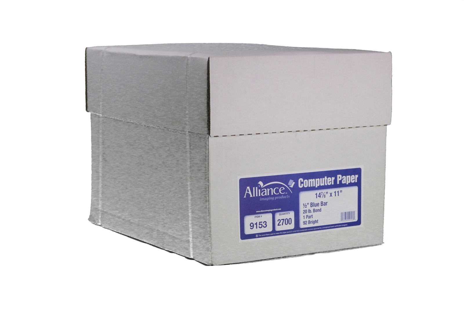 Alliance Continuous Paper 14-7/8x11" 1/2" Blue Bar 1Pt 20lb 2700/Ctn ...