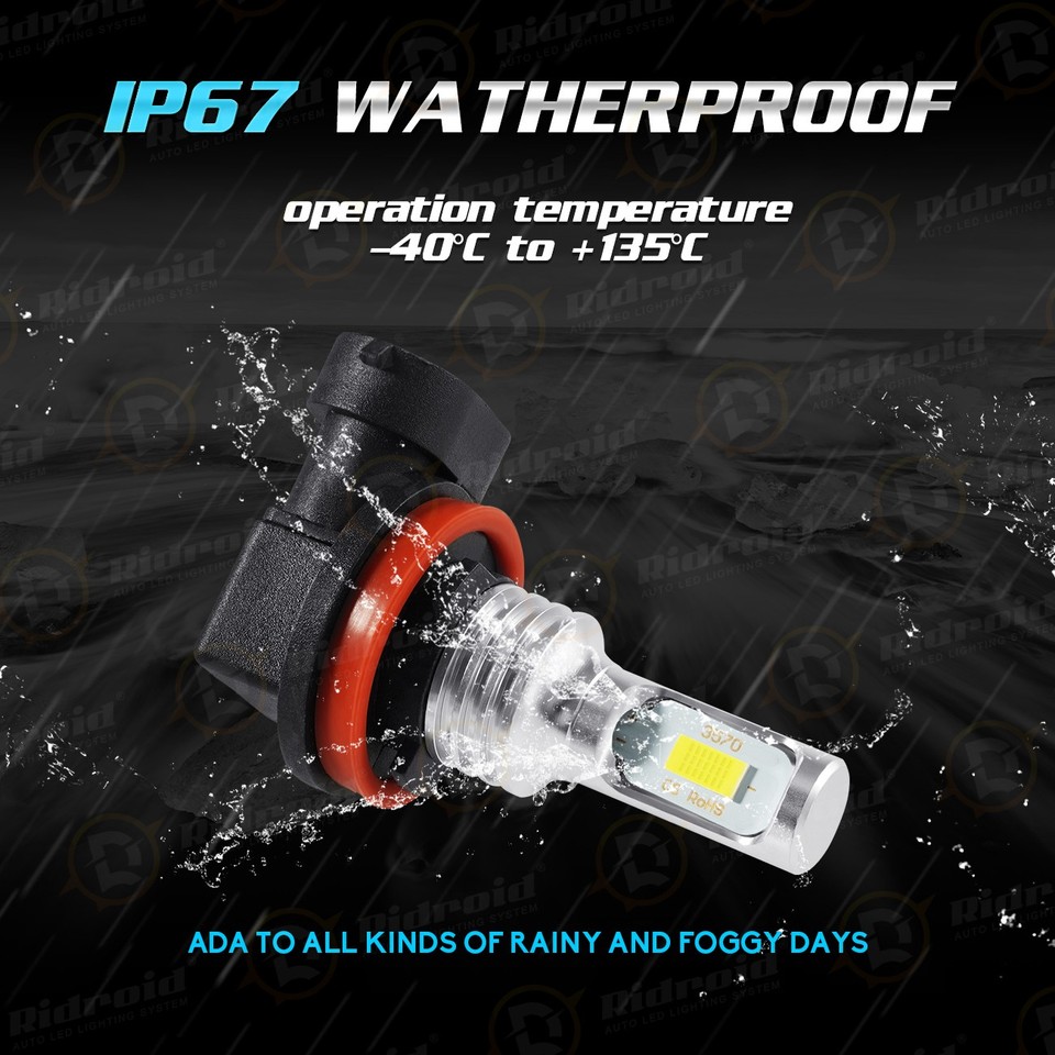 H11 LED Headlight Super Bright High/Low Beam Bulbs Kit 6500K White ...