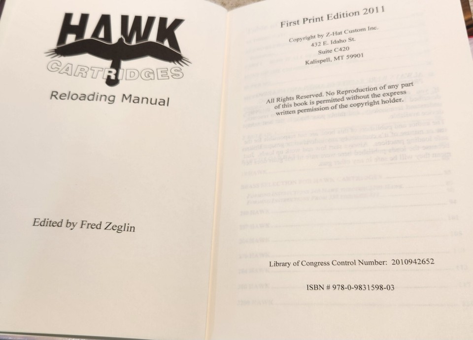 HAWK CARTRIDGES RELOADING MANUAL~Never before published LOAD DATA~NEW ...