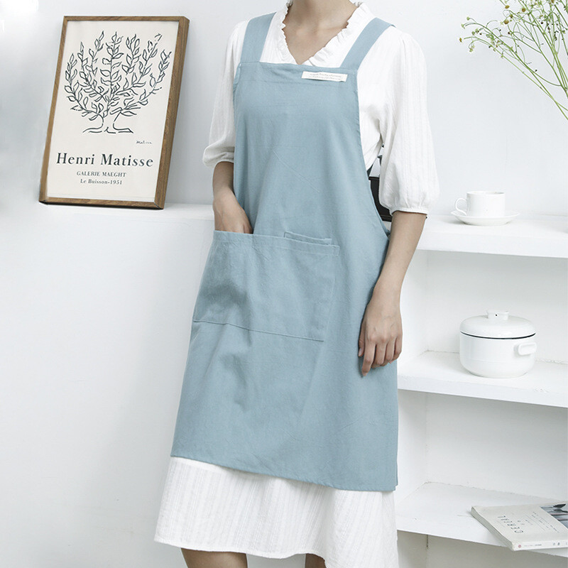 Cotton Cross Back Smock With Pocket Cross-shoulder Straps Kitchen Apron ...