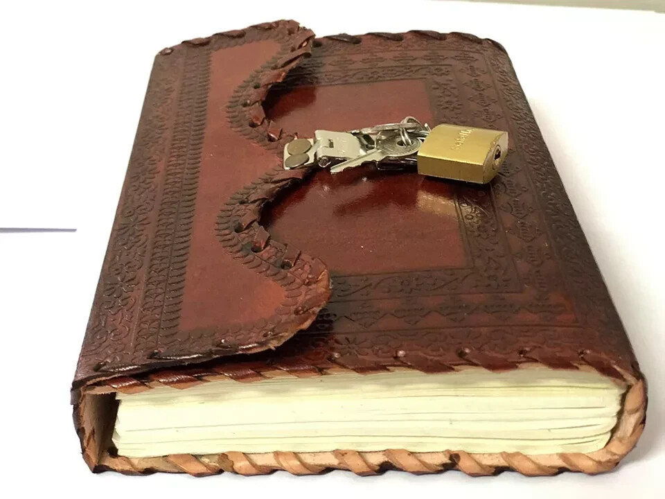 7" Leather Handmade Brown Journal Blank Book Travel With Antique Lock ...