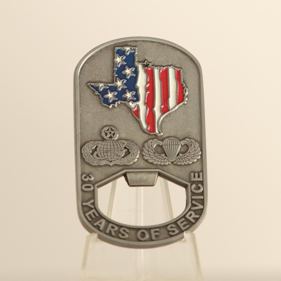 30-Year Service Challenge Coin Opener-Texas/USA Flag, for CMSgt Todd M ...