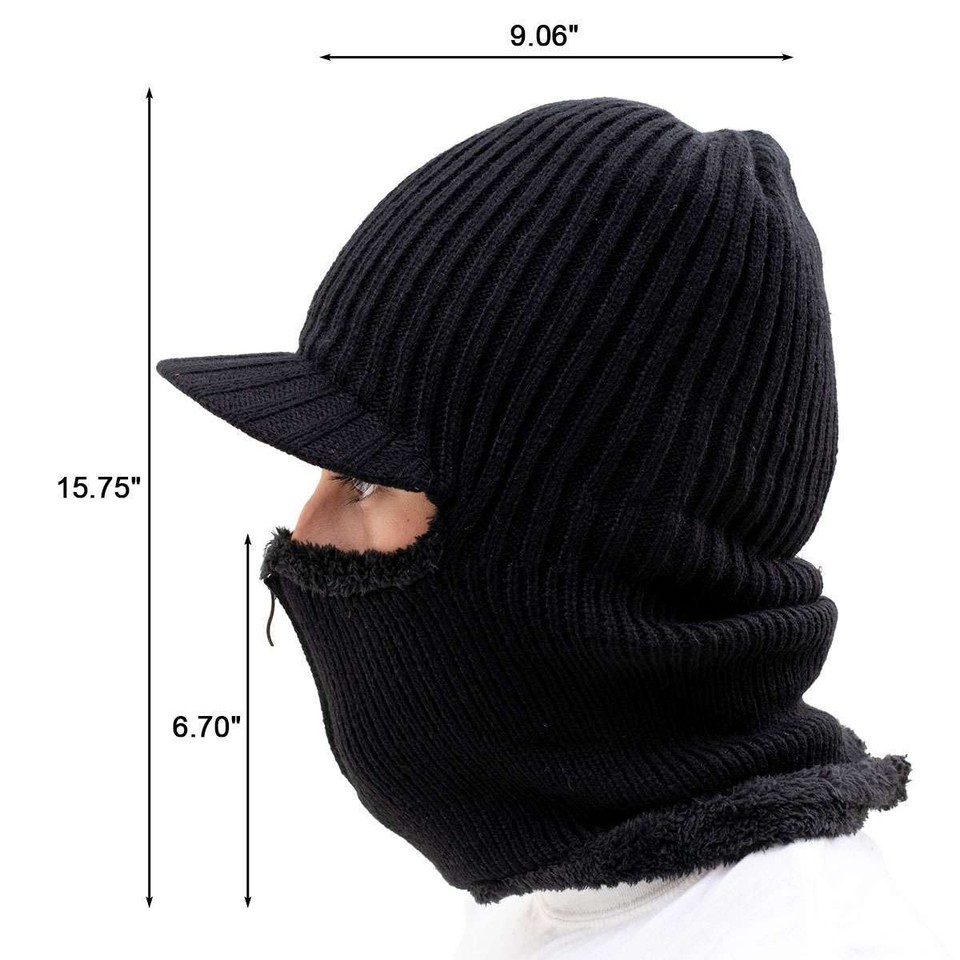 Winter Hat for Men Skullies Beanie Hat Snow Ski Zipper Mask Neck Warm ...